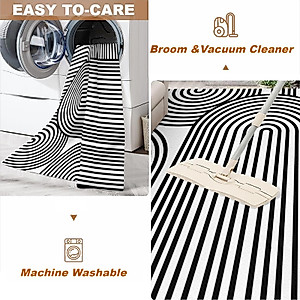 Fashion Mid-Century Geometric Art Non Slip Rugs, Simple Black and White Lines Arch Printed Area Rug, Low Pile Foldable Bedroom Mat for High Traffic Area Living Room Hallway Apartmen,5.3x6.6ft