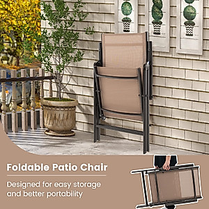 Giantex Folding Patio Chairs, High Back Outdoor Chairs with 7-Level Adjustable High Backrest, Portable Reclining Chairs for Lawn Porch Garden Poolside Camping, No Assembly (Brown, 1 Count (Pack of 1))