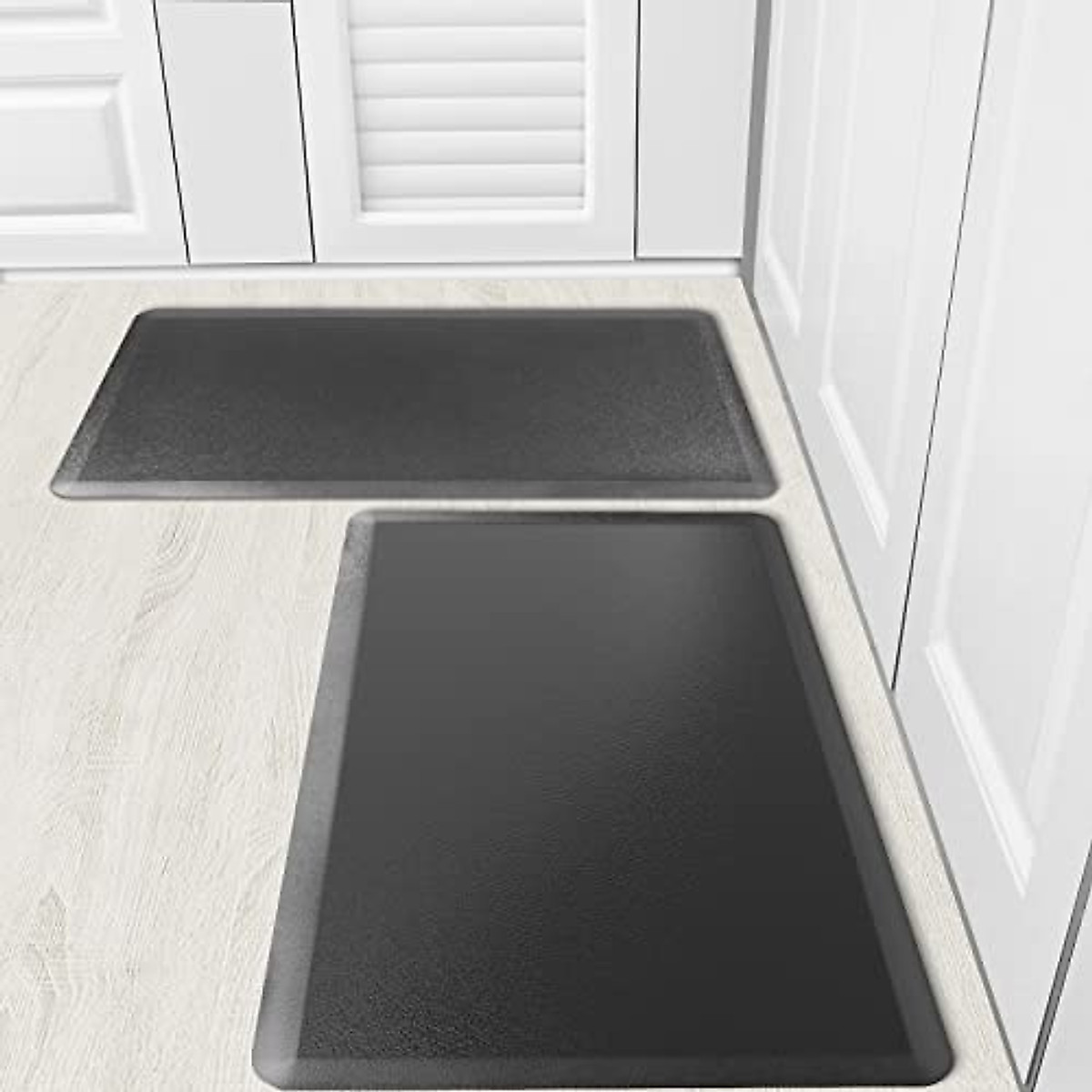 Kitsure Kitchen Mats - 2-PCS Anti-Slip & Durable Kitchen Rugs, Anti-Faigue Mats for Kitchen Floor, Easy-to-Clean & Comfortable Standing Desk Mats 17.3"x30"+17.3"x30"(Black)