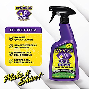 Wizards Wipe Down Spray - Matte Spray Paint Wrap For Cars - Auto Detailing Supplies For Flat Clear, Suede and Denim Finishes - Removes Dust and Oily Residue - Safe For All Paints - 22 oz