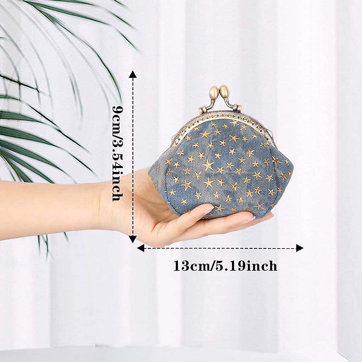 Oyachic Five Pointed Star Coin Purse Denim Change Pouch Wallets Buckle with Kisslock Clasp Coin Holder Clutch Handbags for Women Ladies,Blue