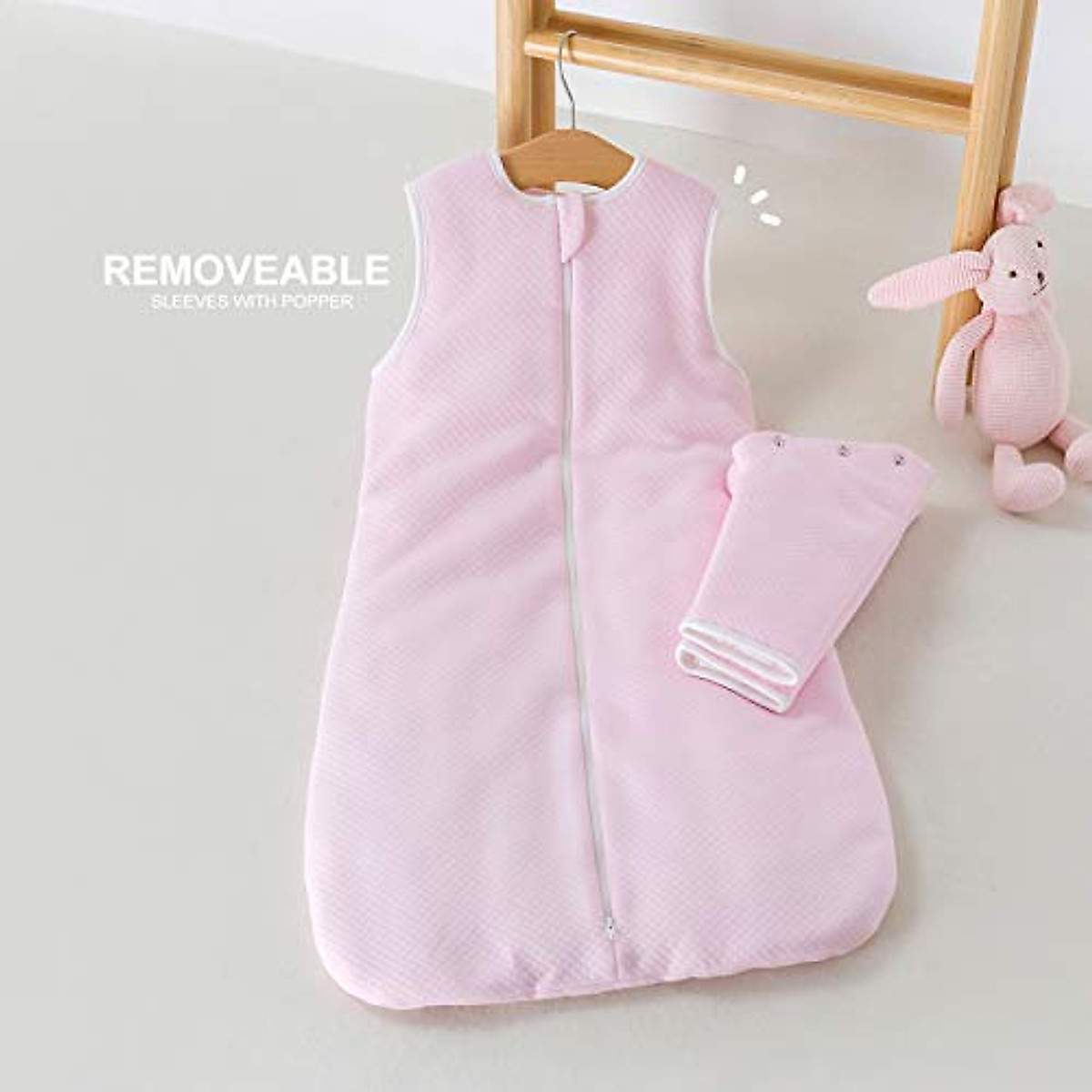 Chuchu Puff Baby Sleeping Bag, Autumn and Winter, Detachable Long Sleeves 2.5 Tog Inverted Zipper Warm Wearable Blanket Super Soft Breathable Cotton Baby Sleep Bag fit Infants and Toddler, 6-18 Months