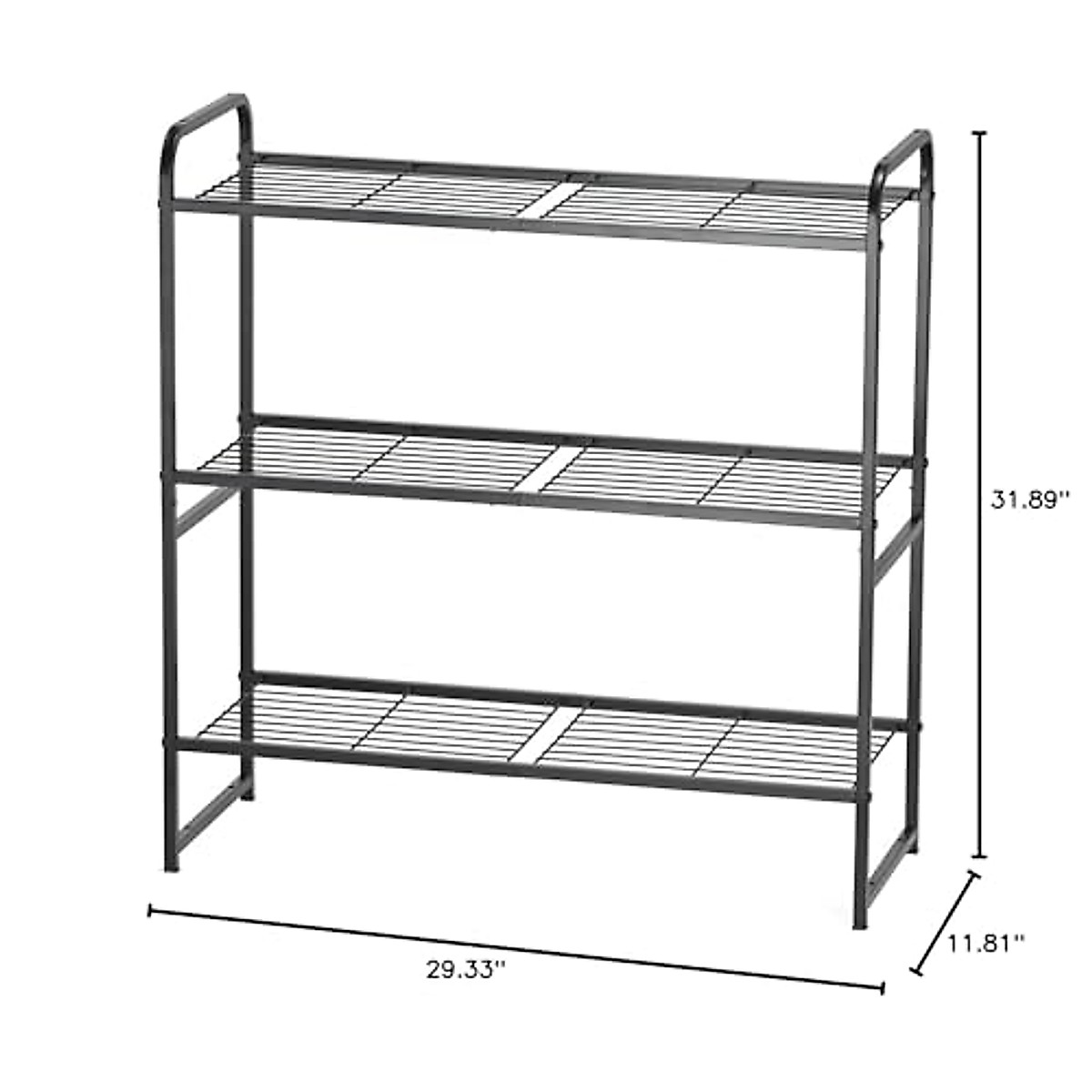 GEORIS 3- Tier Metal Storage Rack and Shelving, Stackable Utility Shelving Unit Wire Rack - Heavy Steel Material Pantry Shelves, 30.4-Inch Width, for Warehouses, Kitchen, Closets, Black