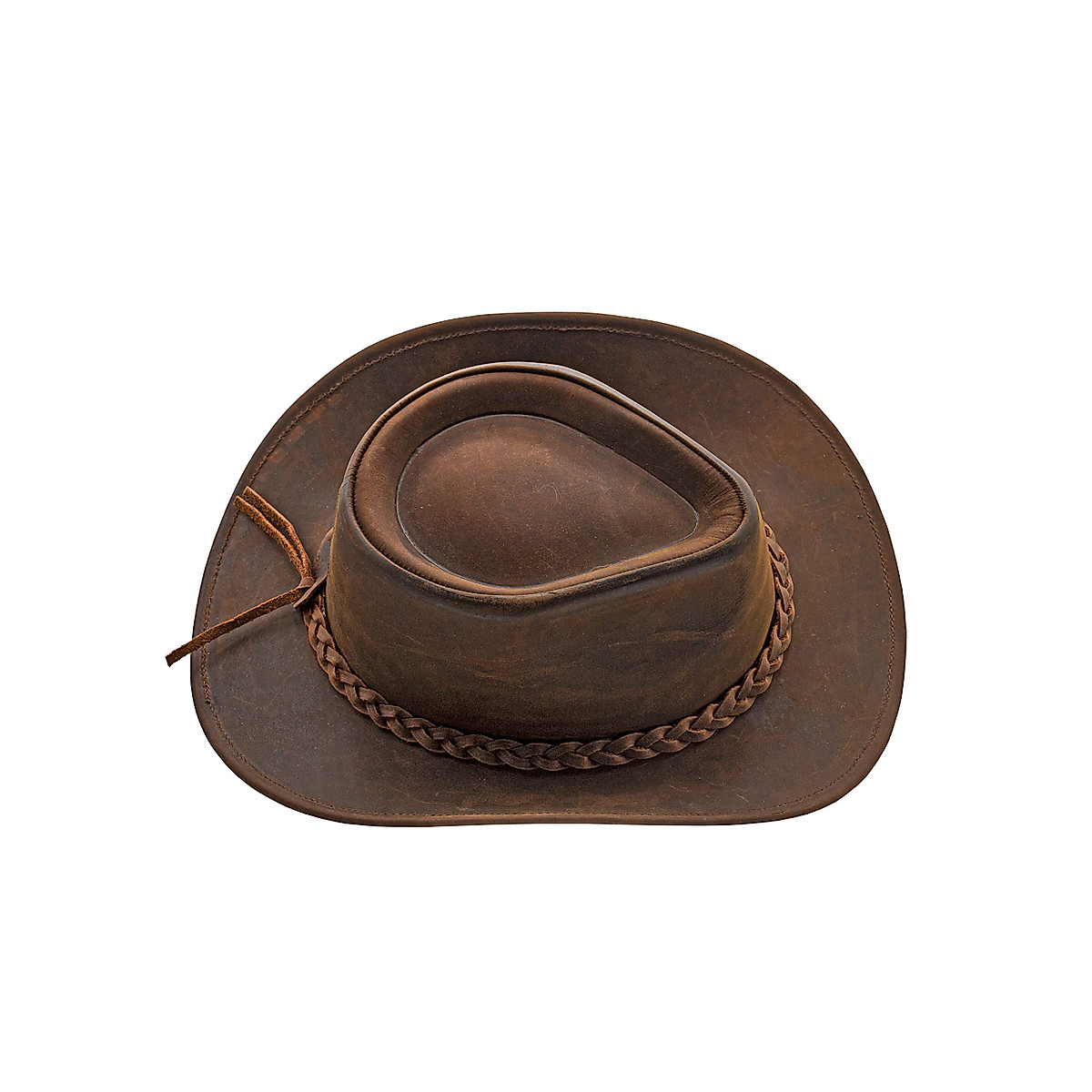 HADZAM Block Made of Grain Leather Cowboy hat for Men & Women Shapeable into Outback hat Great for Western Vintage Looks. Red Brown