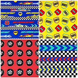 WRAPAHOLIC Birthday Wrapping Paper Roll - Cool Racing Cars and Autodrome Set Perfect for Party, Celebrating, Baby Boy Present Packing - 4 Rolls - 30 inch X 120 inch Per Roll