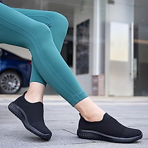 LANCROP Women's Sock Walking Shoes-Comfortable Mesh Slip on Tennis Wide Gym Sneakers 10 US, Label 42 All Black