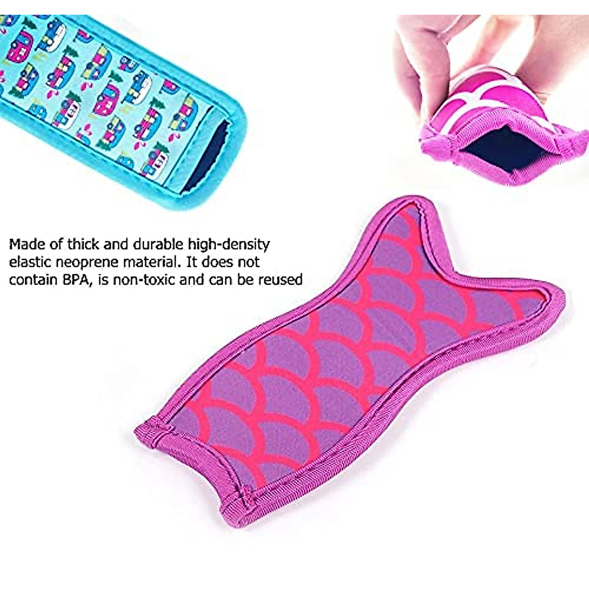 10 Pieces Popsicle Holder Popsicle Bags Mermaid and Shark Ice Pop Sleeves Freezer Reusable Popsicle Sleeves (Long stripes and fish)