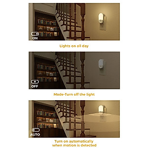 Motion Sensor Night Light Plug in, 2 Pack LOHAS Motion Activated Night Light Warm White 3000K, Dusk to Dawn Sensor, Adjustable Brightness, Plug Into Wall Night Light for Kids, Bathroom, Bedroom Light