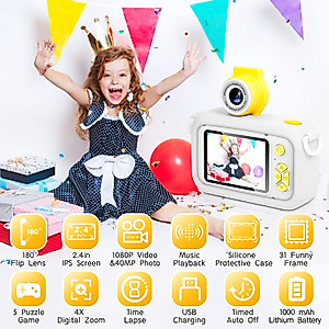 Kids Camera with 180° Flip-Up Lens, 2.4inch HD IPS Screen Digital Camera for Kids with Astronaut Silicone Case, with 32GB SD Card