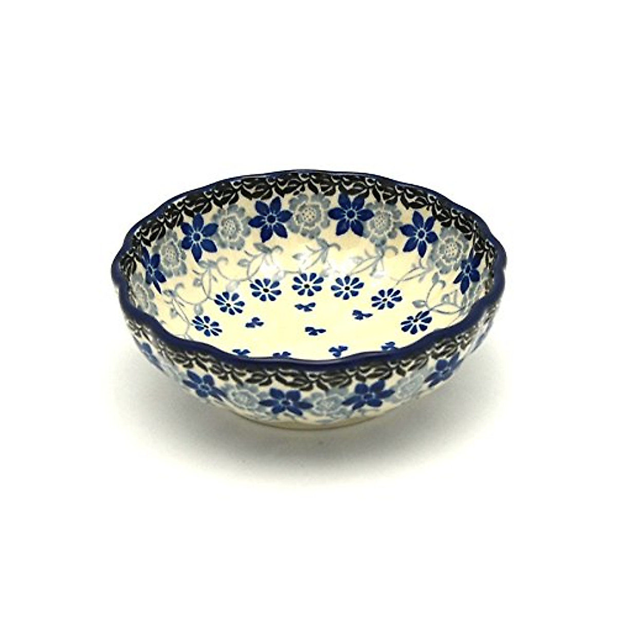 Polish Pottery Bowl - Shallow Scalloped - Small - Silver Lace