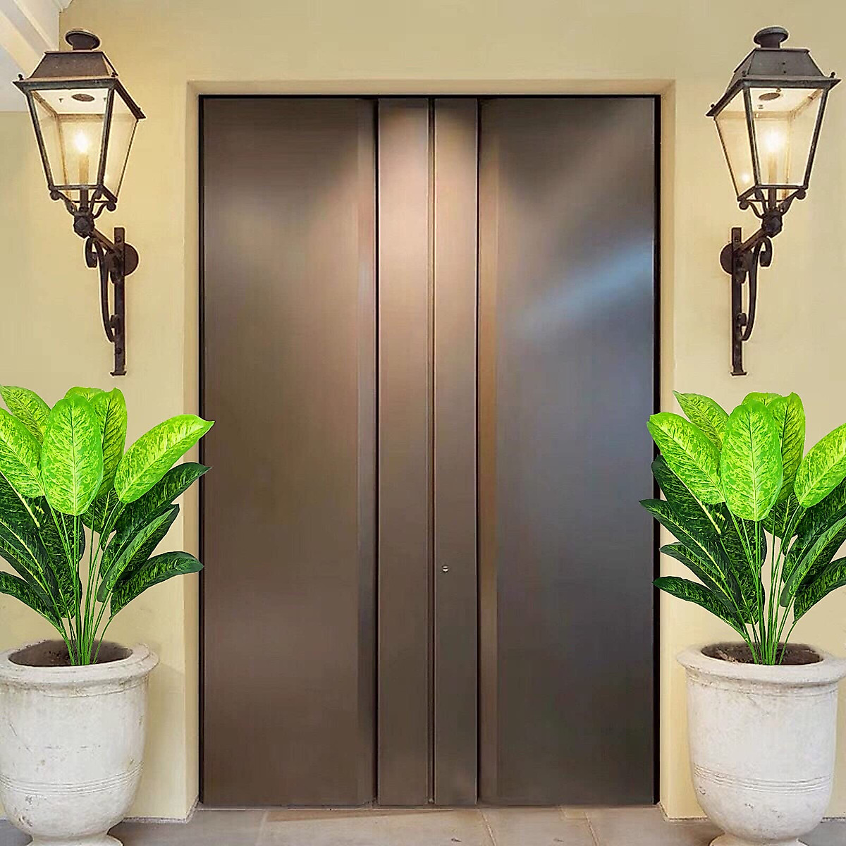 Rozwkeo Artificial Plants Fake Ficus Tree Leaves with Stems 29" Tall Faux Bird of Paradise Palm Tree Imitation Frond Green Leaf Tropical Plants Greenery Floral Jungle Party Home Garden Decoration