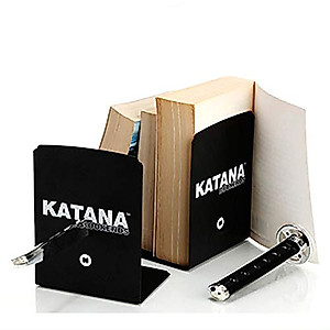 ZWCIBN Book Ends Decorative, Modern Metal Funny Unique Black DVD Bookends for Shelves, Katana Book Stopper Holder for Office Home , Desk Gifts Book Stands for Men and Book Lovers