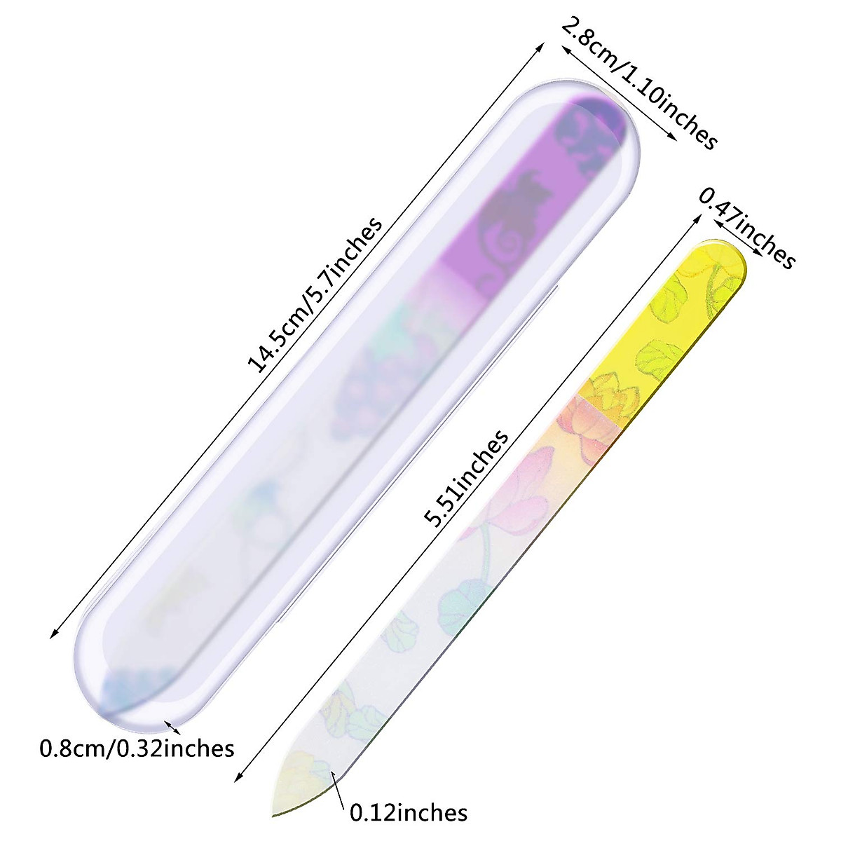 Mudder 8 Pack Glass Nail Files with Cases Colorful Pattern Printed Nail Buffers Crystal Fingernail Files with Travel Protective Cases for Professional Manicure Supplies