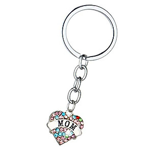 Amosfun 4pcs Mom Big Middle Little Sis Keychain Alloy Heart Shaped Crystal Family Key Rings Bag Hanging Ornament Gift for Mother Daughter Sister