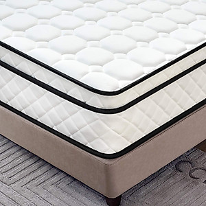 EDOW 10 Inch Innerspring and Memory Foam Hybrid Mattress, Multilayer Design, Quilted Pillow Top,Medium Firm. (White, Queen)