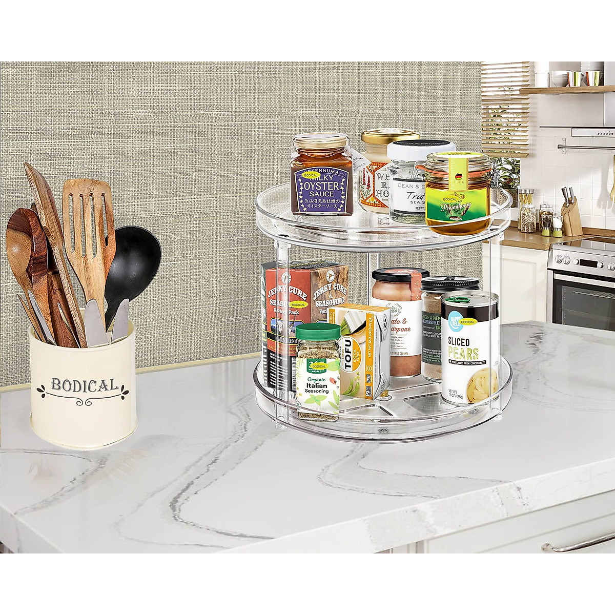 2 Pack Lazy Susan Organizer and 2 Tier Bathroom Organizer Countertop- 10.6inch/Clear