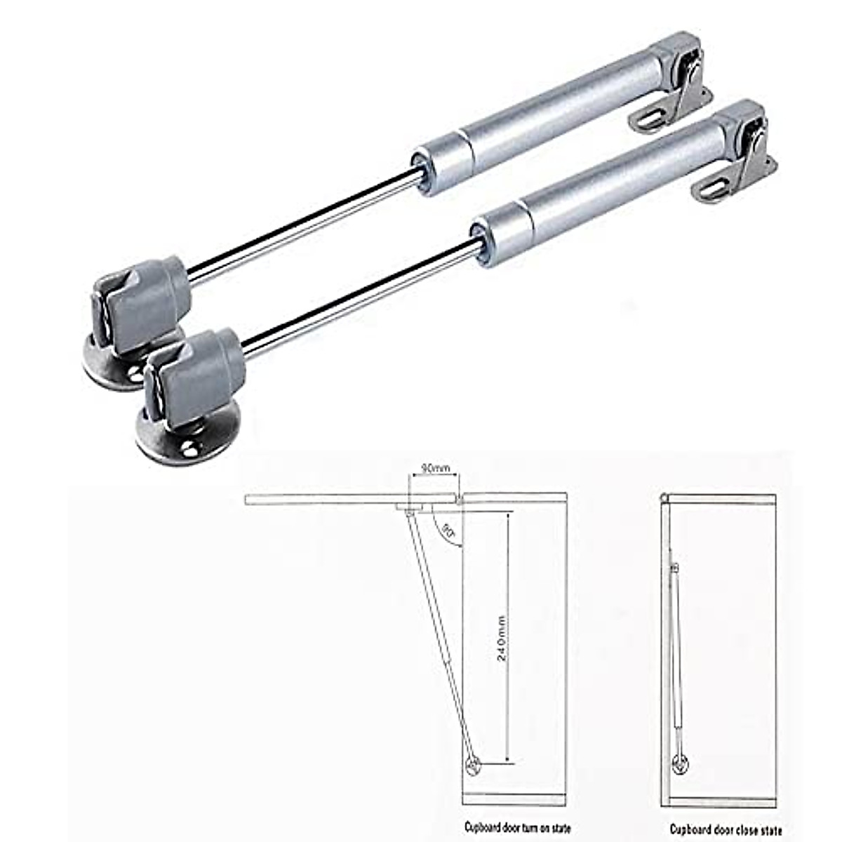 2Pcs 40N/8.8lb Gas Strut Lift Support Cabinet Door Lift Pneumatic Support(Silver)