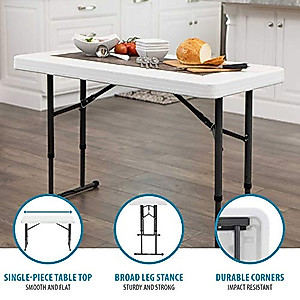 LIFETIME 80160 Commercial Height Adjustable Folding Utility Table, 4 Feet, White Granite