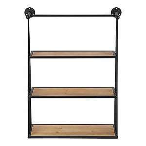 Kate and Laurel Nevin Rustic Three Tier Shelf, 23.25" x 30.25" x 8", Brown and Black, Modern Farmhouse Inspired Wall Storage and Decor