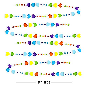 52 Ft Rainbow Love Heart Garland Colorful Hanging Paper Heart Streamer Multicolor Banner for Birthday Valentines Anniversary Bachelorette Engagement Wedding Baby Bridal Shower Fiesta Party Decorations