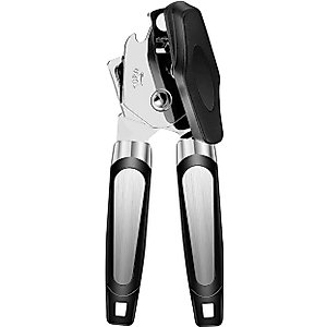 Can Opener Manual, 3-IN-1 Multifunctional Bottle opener, Heavy Duty Stainless Steel Can Opener with Ultra Sharp Blade, Can Opener with Big Easy Turn Knob, Firm-Grip Comfortable Handles, Black