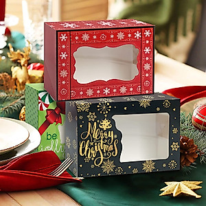 Party Funny 12 Christmas Cookie Boxes -Large Holiday Bakery Food Container for Gift Giving with 80 Count Christmas Foil Gift Stickers
