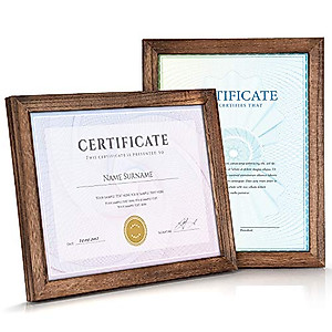 Emfogo Certificate Frames 8.5 x 11 Picture Frames Diploma Frame with Stand Rustic Wood Document Frame with High Definition Glass for Wall or Tabletop Display Set of 2 Carbonized Black