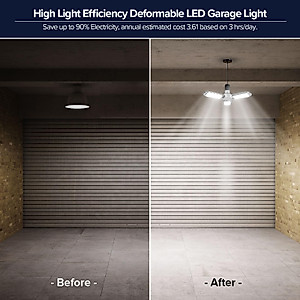 SANSI 300W Equiv. LED Garage Ceiling Light Deformable, 30W 3300LM 5000K Daylight Bright LED Shop Lights with 3 Adjustable Panels, ETL Certified, Screw in E26 Socket for Workshop Storage Room Basement