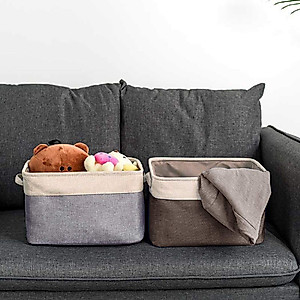 HOSEN Storage Basket Set 3 Pack Large 14 L x 10 W x 9 H - Collapsible Cotton Basket with 2 Handles Organizer Basket Bin Box for Organizing Shelf Nursery Home Closet （Coffee)