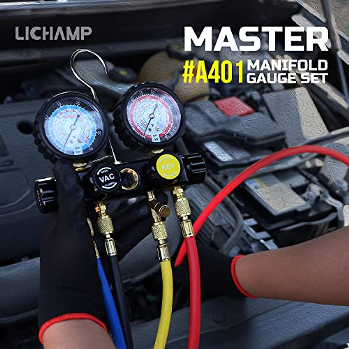 Lichamp HVAC Gauges with Hoses, AC Manifold Gauge Set R410a R134a R12 R22 Refrigerant Gauges