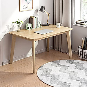 IOTXY Simple Wooden Writing Desk - Freestanding Modern PC Laptop Computer Workbench with Solid Wood Legs for Home Office, TV Table, 31.5" Width Music Live Desk in Raw Wood Color