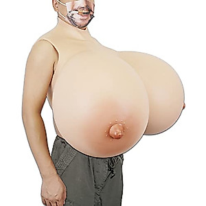 GUIENRLEA Plus size large silicone fake chest breast plates/Silicone Breasts/fake breast/fake boobs（Zplus cup/Yellow/Cotton Filler）