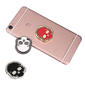 3 Packs Skull Shape Phone Ring Holder in 3 Colors, DaKuan 180° Adjustable Metal Stand Finger Grip Kickstand (Black, White, Red)