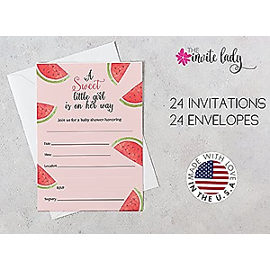 Watermelon Fill in The Blank Invitations Watermelon Invites BBQ BabyQ Sweet Baby New Baby Pink Red Green Summer Sprinkle Girls It's A Girl Fruit Juicy Printed Cards (15 Count)