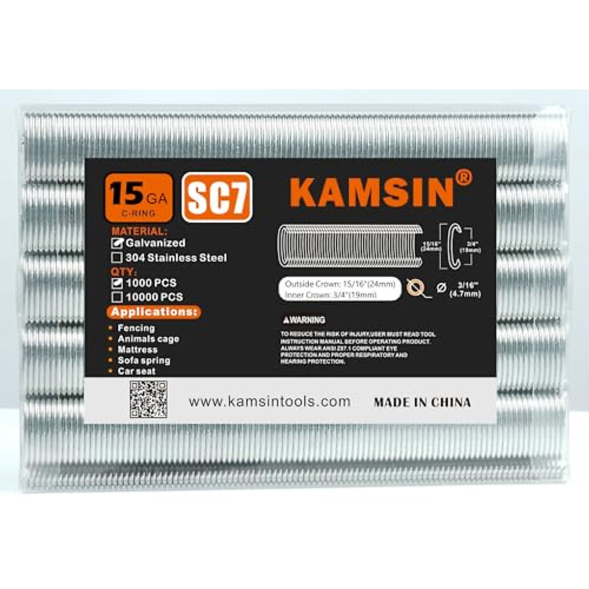 Kamsin SC7 15 Gauge Galvanized Steel 3/4-Inch Crown Hog Rings C Rings Staples Hog Ring Staples 1,000/Pack (1,000 PCS(Galvanized Steel))