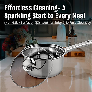 MARBELLA 20 cm Stainless Steel Saucepan with Glass Lid Food Grade Heavy Duty Multipurpose Saucepan for Stew, Simmering, Soup Pot, Induction, Gas and Dishwasher Safe Nickel Free Cookware Silver