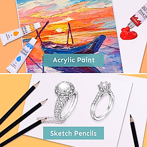 85 Piece Deluxe Wooden Art Supplies, Art Kit with Easel and Acrylic Pad, Art Set for Teens, Adults and Artist Beginners, Creative Gift Box with Wooden Case, Sketching Pencils, Artist Brushes