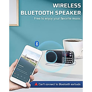 PRUNUS J-189 Bluetooth AM FM Radio, Small Portable Radio - Dual Speaker Heavy Bass, LED Flashlight, Pocket Size, TF Card USB AUX MP3 Player, Rechargeable Battery Operated Small Radio(Black)