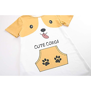Hupohoi Big Girls' Cute Cartoon Sleepshirt Lovely Corgi Nightgowns Summer Sleepwear Corgi 14(US 11-13 Years)