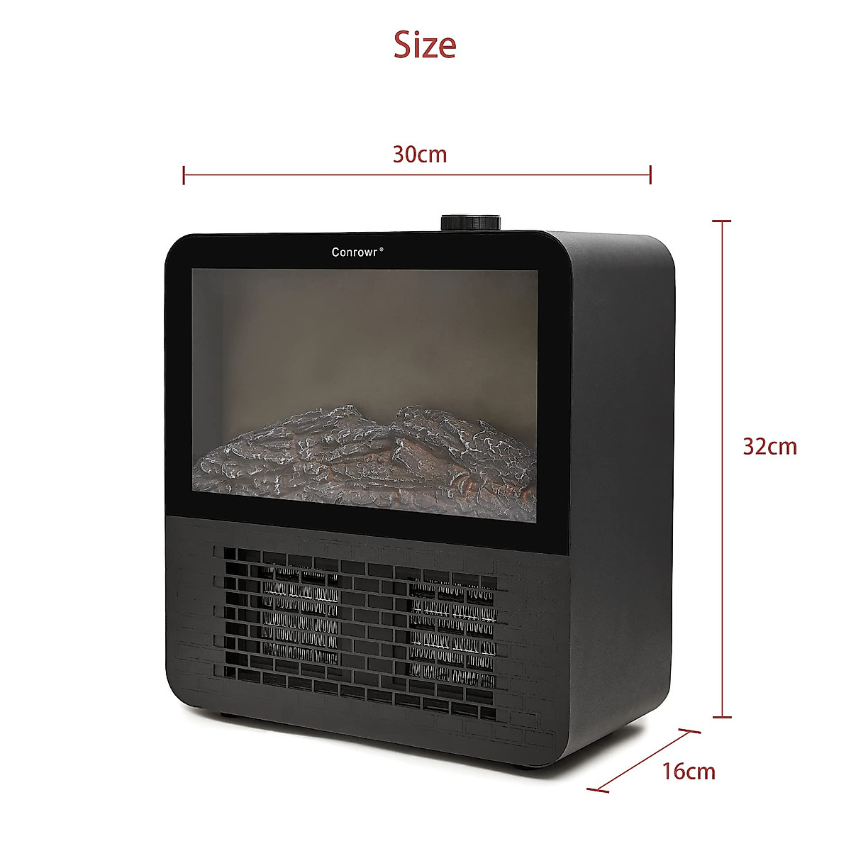 CONROWR 17inch Recessed Electric Fireplace Plug-in Heater, Recessed Freestanding Fireplace, Adjustable Flame Brightness Speed, Low Noise, 1600 Watts, Black