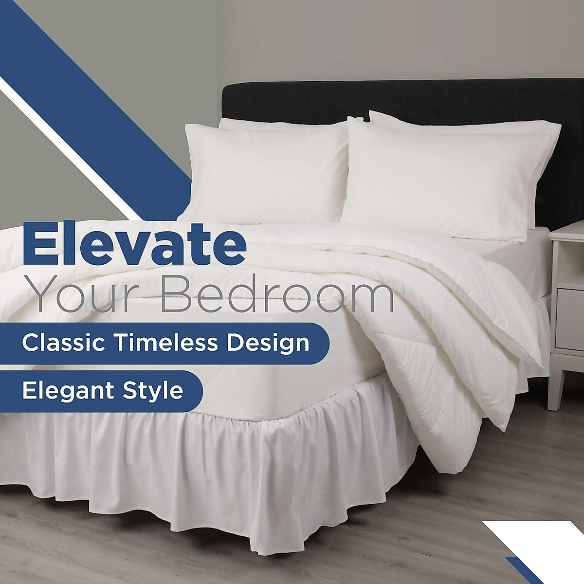 Martex Full Ruffle Bed Skirt | Easy Fit Bed Skirts | Microfiber Bed Skirt | 15 Inch Drop | Hotel Quality Bedskirt | White