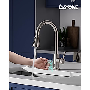 DAYONE Touchless Kitchen Sink Faucet with Soap Dispenser and Pull Down Sprayer, Stainless Steel High Arc Motion Sensor Touch Faucet for Kitchen Sink Smart Hands-Free Single Handle, Brushed Nickel