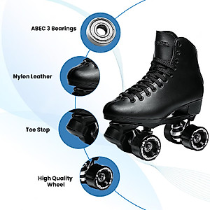 Sure-Grip Malibu Unisex Roller Skates | Stylish and Durable Vegan Leather Upper | Equipped with Sturdy Aluminum Trucks and ABEC 3 Bearings - Wheels Featuring an 88a Hardness Rating, Made in USA