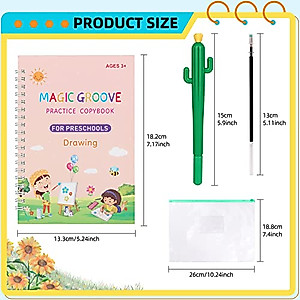 Magic Ink Practice Copybook for Children Ages 3-8, Reusable Writing Practice Book for Preschools Grooves Template Design,Handwriting Practice for Kids,Magic Practice Copybook Set(4 Books with Pens)