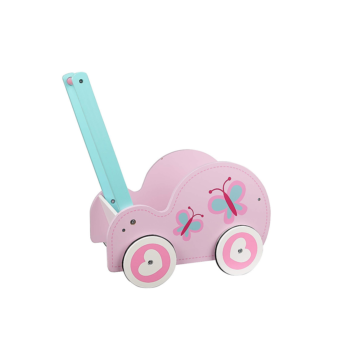 Toysters Wooden Push Walker Wagon for Toddlers | Adorable Baby Doll Carrier Buggy | Push Along Walking Toy and Doll Pram | Includes Stroller Mattress and Pillow | AT150