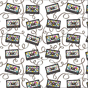 Stesha Party 80s 90s Cassette Tape Gift Wrapping Paper - Folded Flat 30 x 20 Inch (3 Sheets)