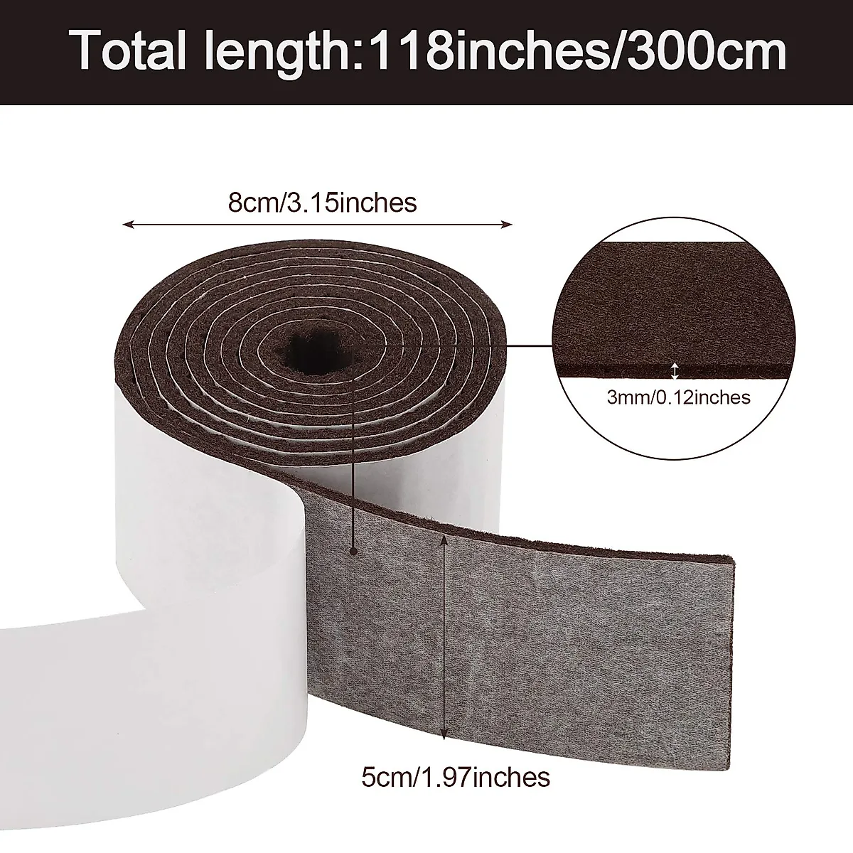 Shappy 2 Packs Felt Strips with Adhesive Backing Non Slip Felt Furniture Pads Adhesive Roll Tape for Protecting Hardwood Floors Chair Wall Protector(Dark Brown,120 x 2 x 0.12 Inch)