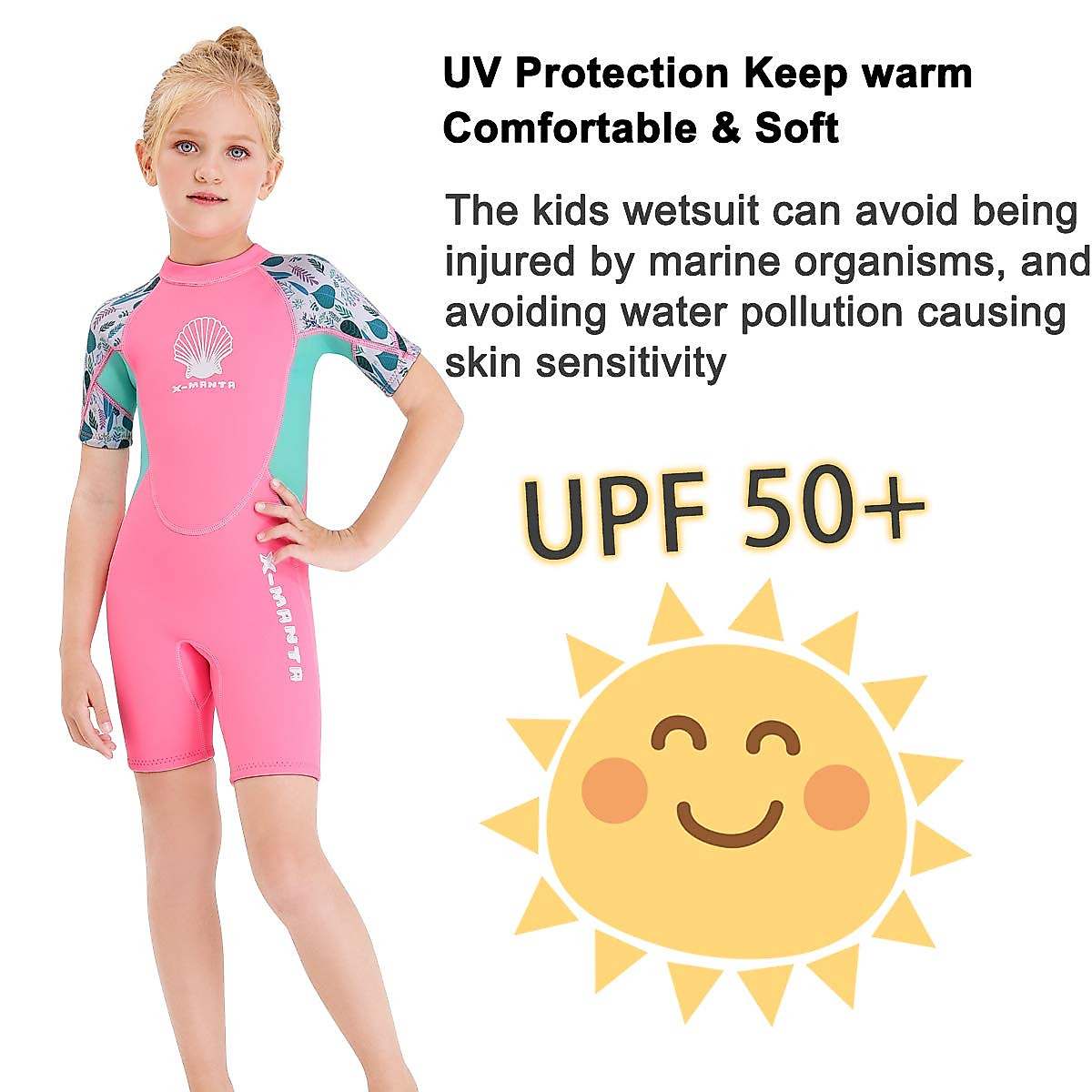 Kids Wetsuit Full Suits Shorty Suits Girls 2.5mm Neoprene Swimsuit UV Protection Keep Warm Short Sleeve Wetsuits for Swimming Diving Scuba XL Size