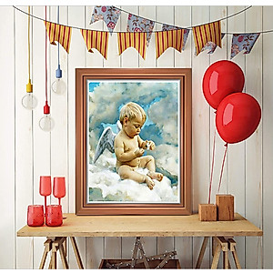 F-CANLAN Round Full Drill Diamond Painting Set, 5D DIY Angel Boy Diamond Art Kits Angel Baby Diamond Painting with Gem for Beginner Little Angel Paint with Diamonds for Room Decor (12X16 inches)