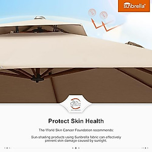 PURPLE LEAF 11 Feet Double Top Deluxe Wood Pattern Round Patio Umbrella Offset Hanging Umbrella Cantilever Umbrella Outdoor Market Umbrella Garden Umbrella, Heather Beige